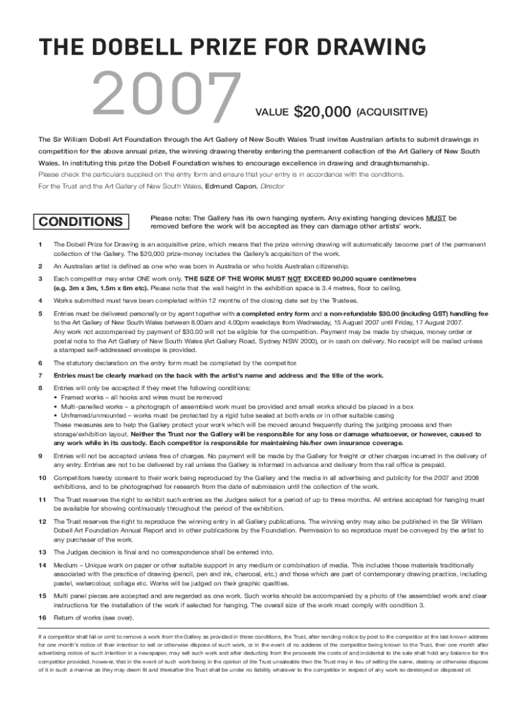 Fillable Online THE DOBELL PRIZE FOR DRAWING Fax Email Print - pdfFiller