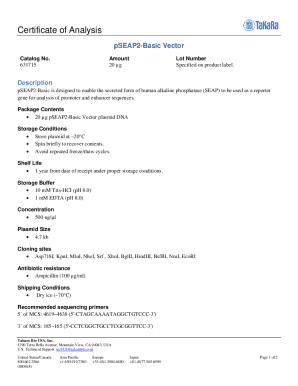 Fillable Online pSEAP2-Basic Vector Certificate of Analysis. pSEAP2 ...