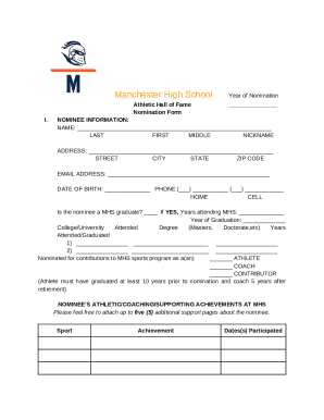 Alumni ACADEMIC Wall of Fame Nomination Doc Template | pdfFiller