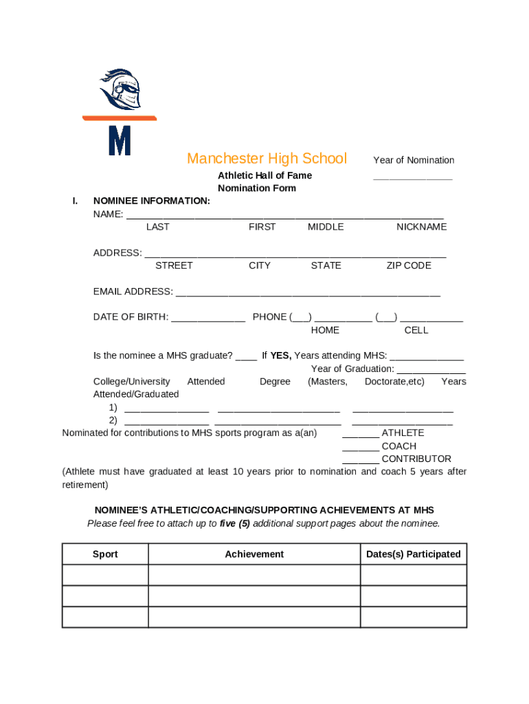 Alumni ACADEMIC Wall of Fame Nomination Doc Template | pdfFiller