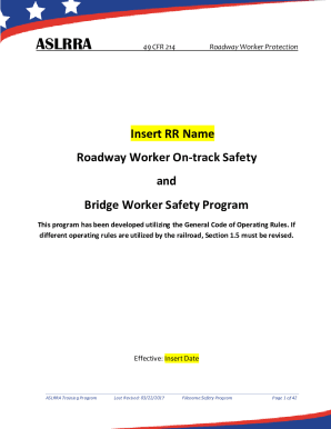 Fillable Online ON-TRACK SAFETY PROGRAM FOR ON TRACK RAILROAD ... Fax ...