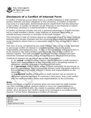 Conflict of interest disclosure . Complete this to disclose a conflict ...