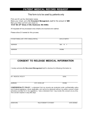 Fillable Online PATIENT MEDICAL RECORD REQUEST Fax Email Print - pdfFiller