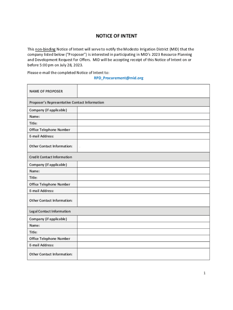Fillable Online Notice of Intent Form (final2) Fax Email Print - pdfFiller