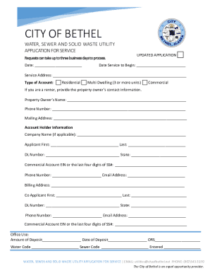 Fillable Online Water, sewer and Solid waste UTILITY application FOR SERVICE. EMAIL Fax Email ...