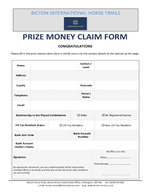 Fillable Online PRIZE MONEY CLAIM FORM Fax Email Print - pdfFiller