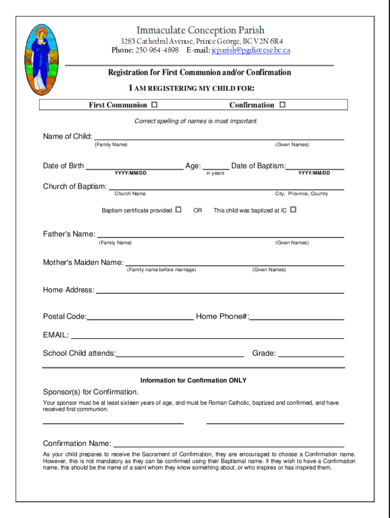 Fillable Online 2023-2024 first penance & first communion registration form Fax Email Print ...