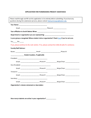 Fillable Online APPLICATION FOR FUNDRAISING PROJECT ASSISTANCE Fax ...
