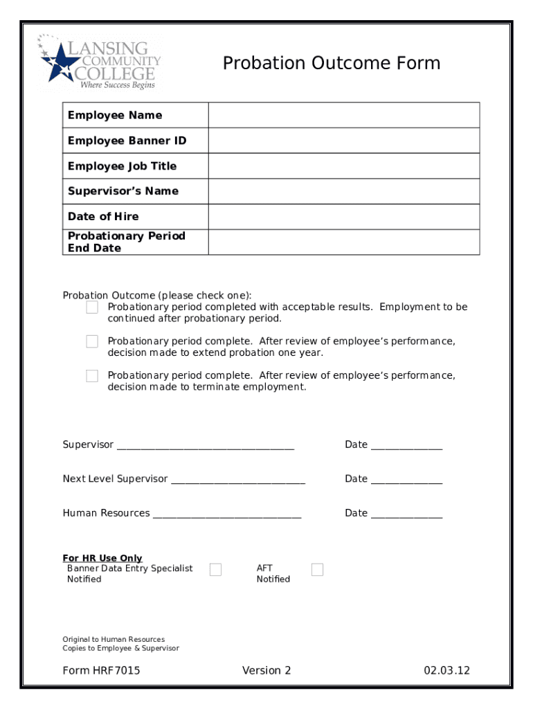 Word FileProbation Outcome (AFT) Doc Template | pdfFiller