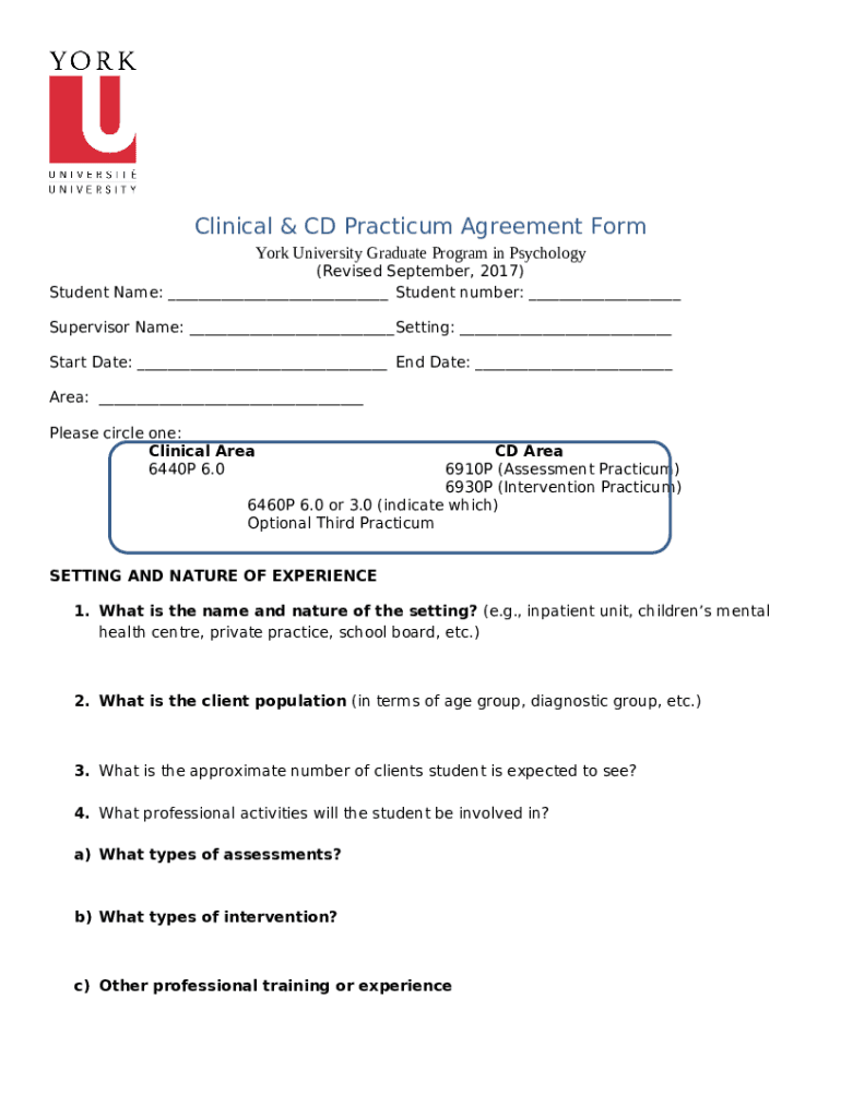 Clinical & CD Practicum Agreement Doc Template | pdfFiller