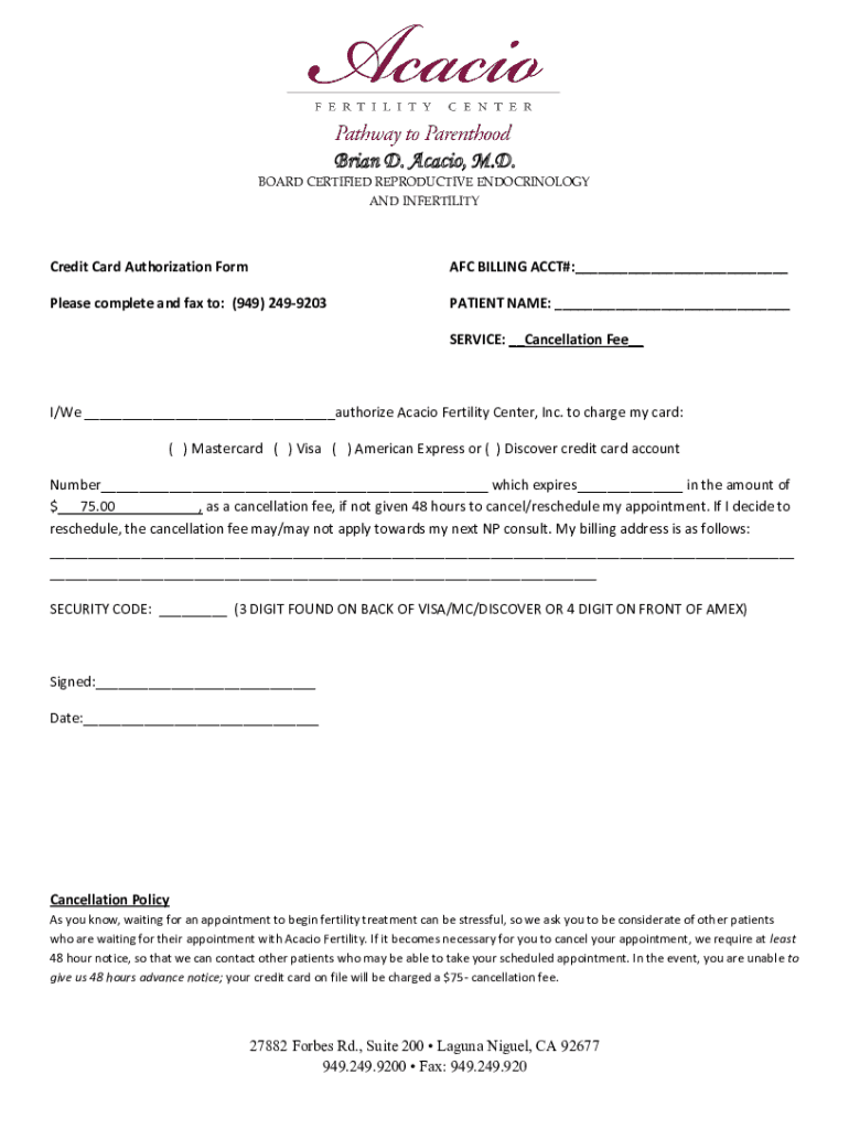 Fillable Online Dr. Brian D. Acacio - Reproductive Endocrinology ...