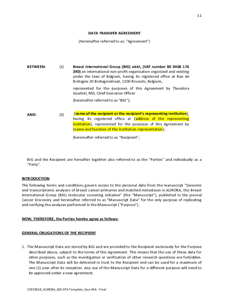 Fillable Online 11 DATA TRANSFER AGREEMENT (hereinafter referred to as Fax Email Print - pdfFiller
