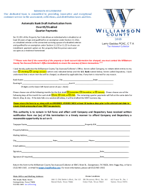 Fillable Online Automatic Bank Draft Authorization Form Over 65/Disabled Quarter ... Fax Email ...