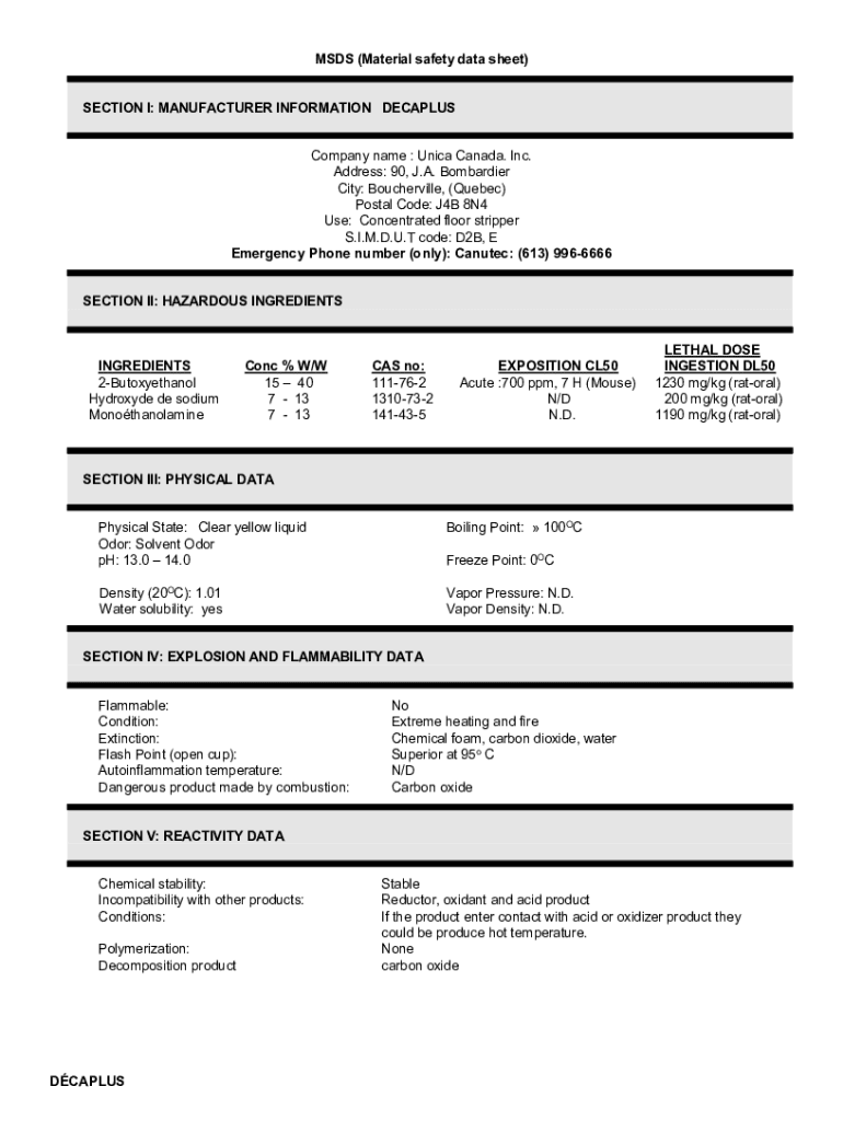 Fillable Online DCAPLUS MSDS (Material safety data sheet) Fax Email ...