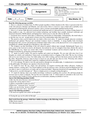 Fillable Online 10th English Unseeen Passage Assignment I Fax Email ...