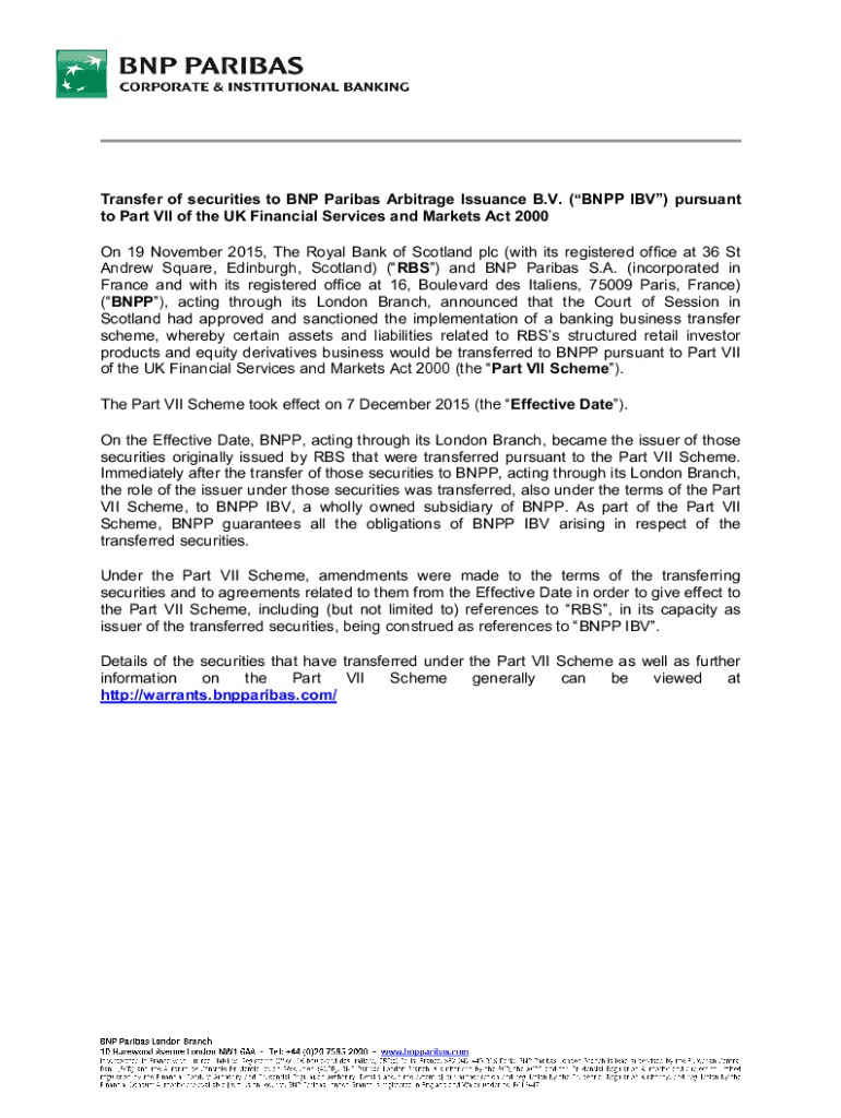 Fillable Online Transfer of securities to BNP Paribas Arbitrage ... - Payoff.ch Fax Email Print ...