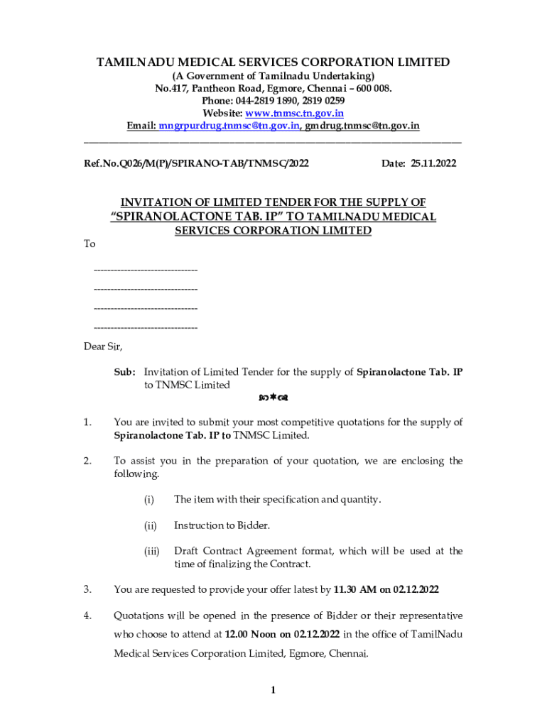 Fillable Online Fillable Online Tamil Nadu Medical Services Corporation ...