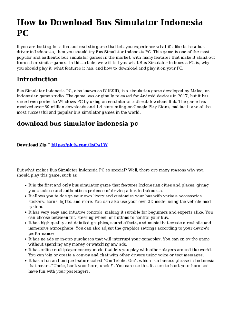 Fillable Online Download & Play Bus Simulator Indonesia on PC Emulator Fax Email Print - pdfFiller