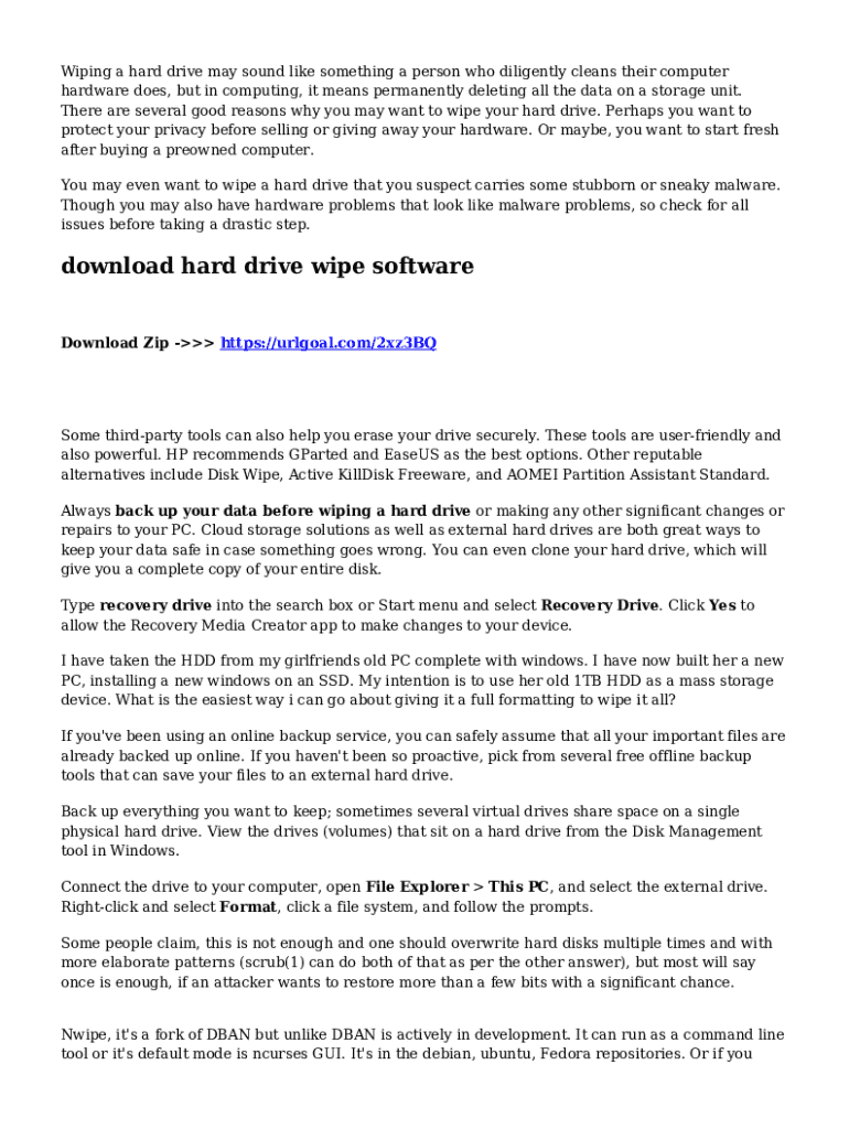 Fillable Online How to Securely Wipe a Hard Drive - Windows 8.1 & 10 ...