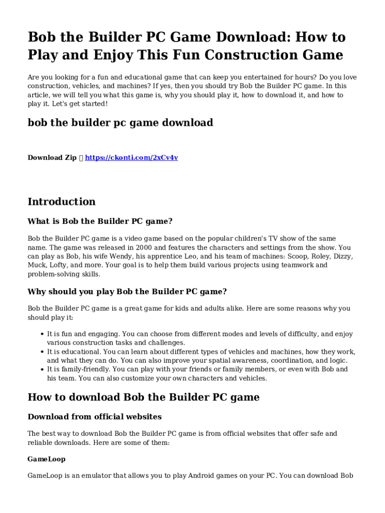 Fillable Online Bob the Builder: Can We Fix It? (PC Version) - YouTube ...