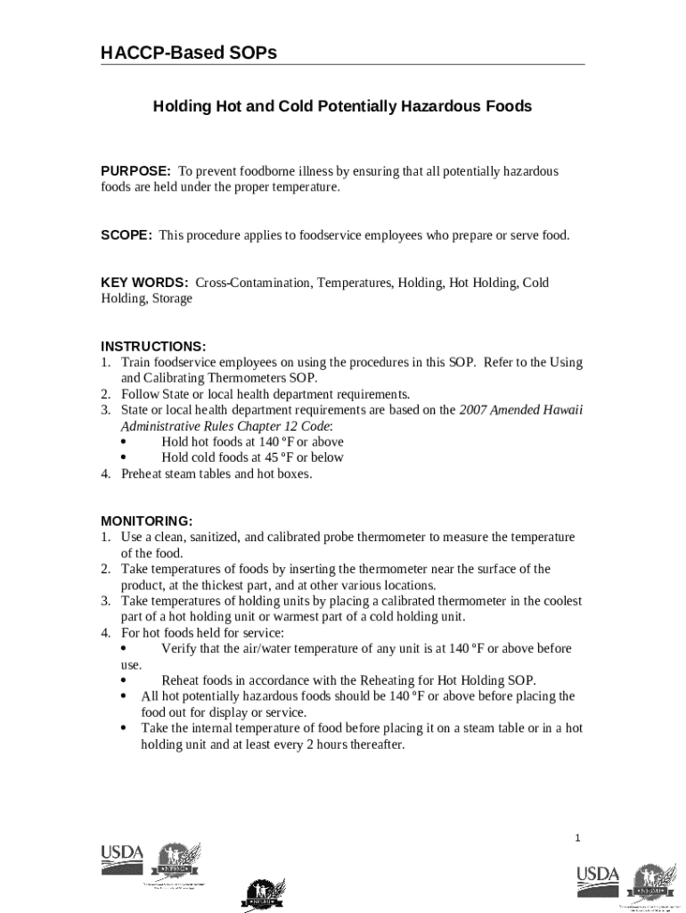 HACCP-Based SOPs Holding Hot and Cold Potentially ... Doc Template ...