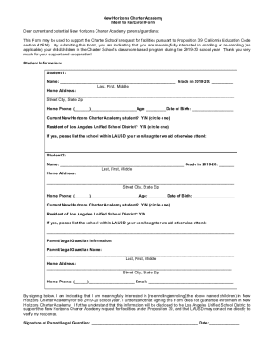 Completable En línea Intent to Enroll Forms - English-Spanish 2019-20 ...