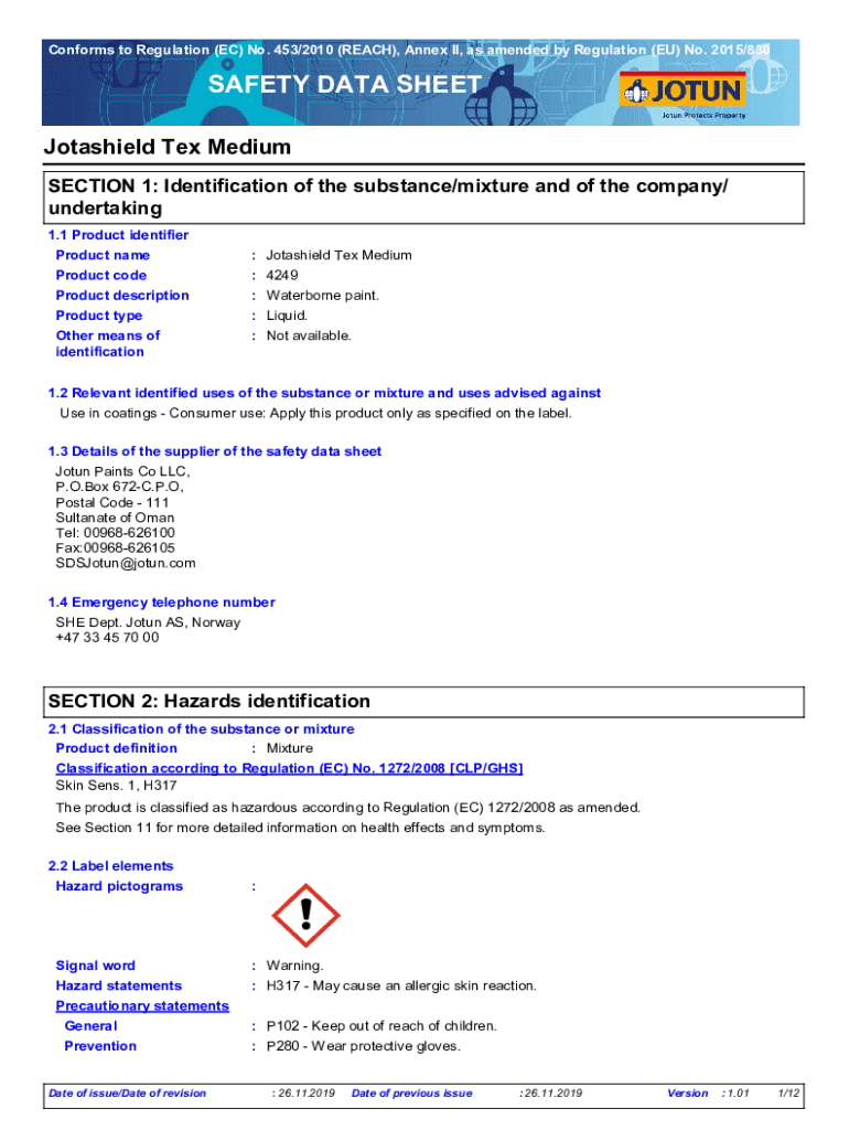 Fillable Online Jotashield Tex Medium - SAFETY DATA SHEET Fax Email ...