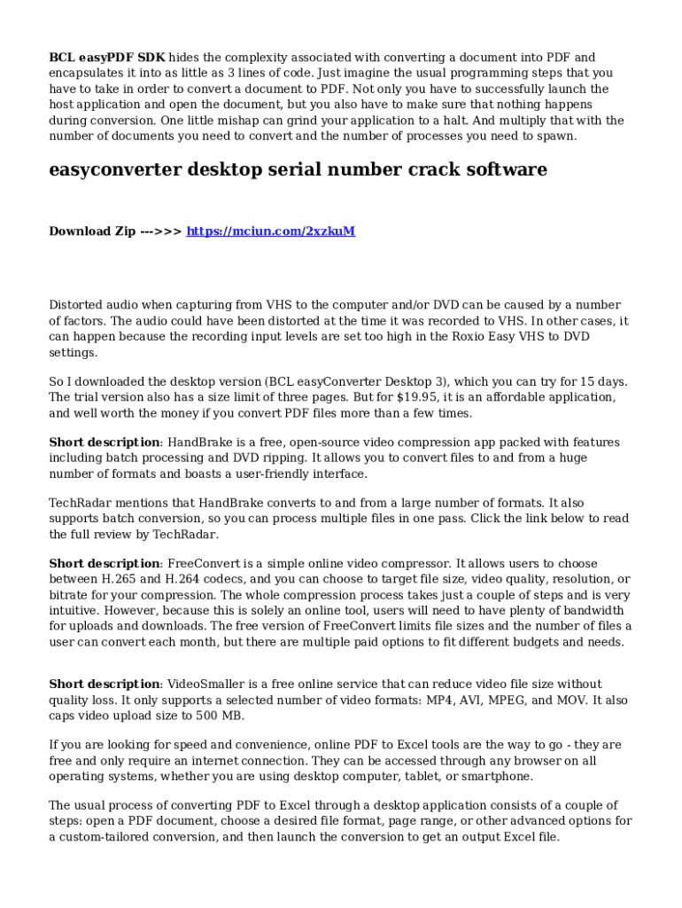 Fillable Online Easyconverter Desktop Serial Number Crack Software Fax Email Print - pdfFiller