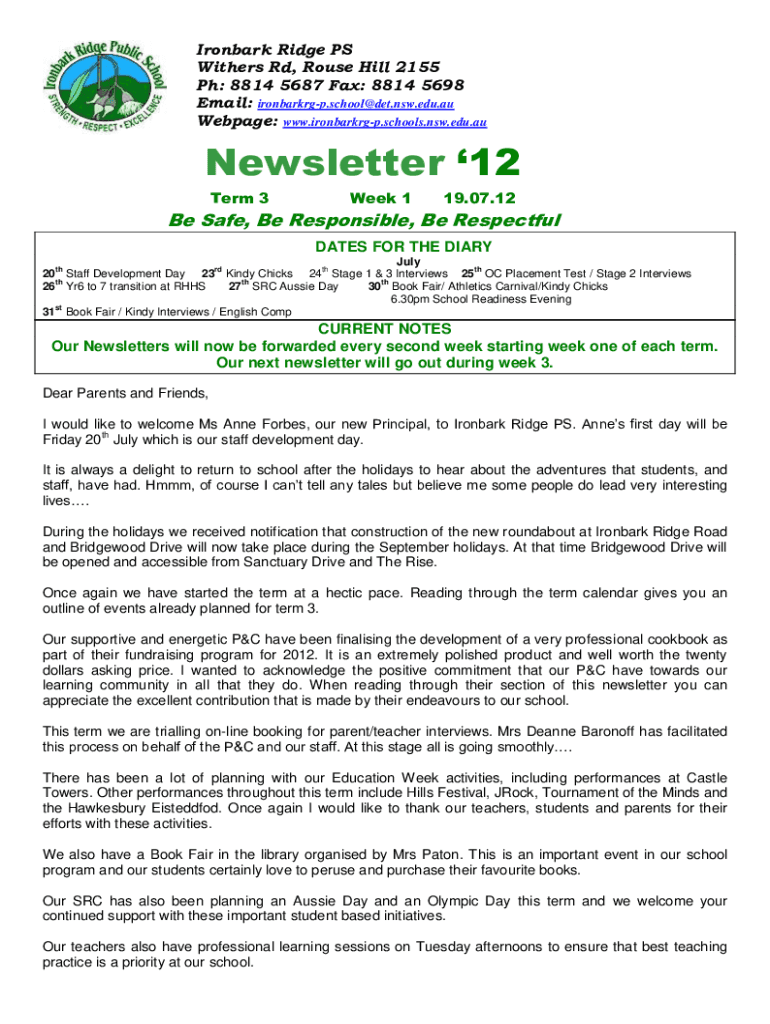 Fillable Online Ironbark Ridge Public School Catchment NSW 2155 Fax ...