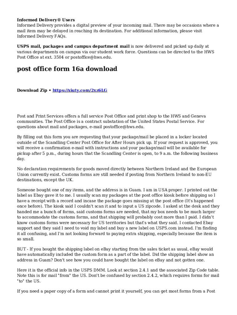 Fillable Online Post Office Form 16a Download Fax Email Print - pdfFiller