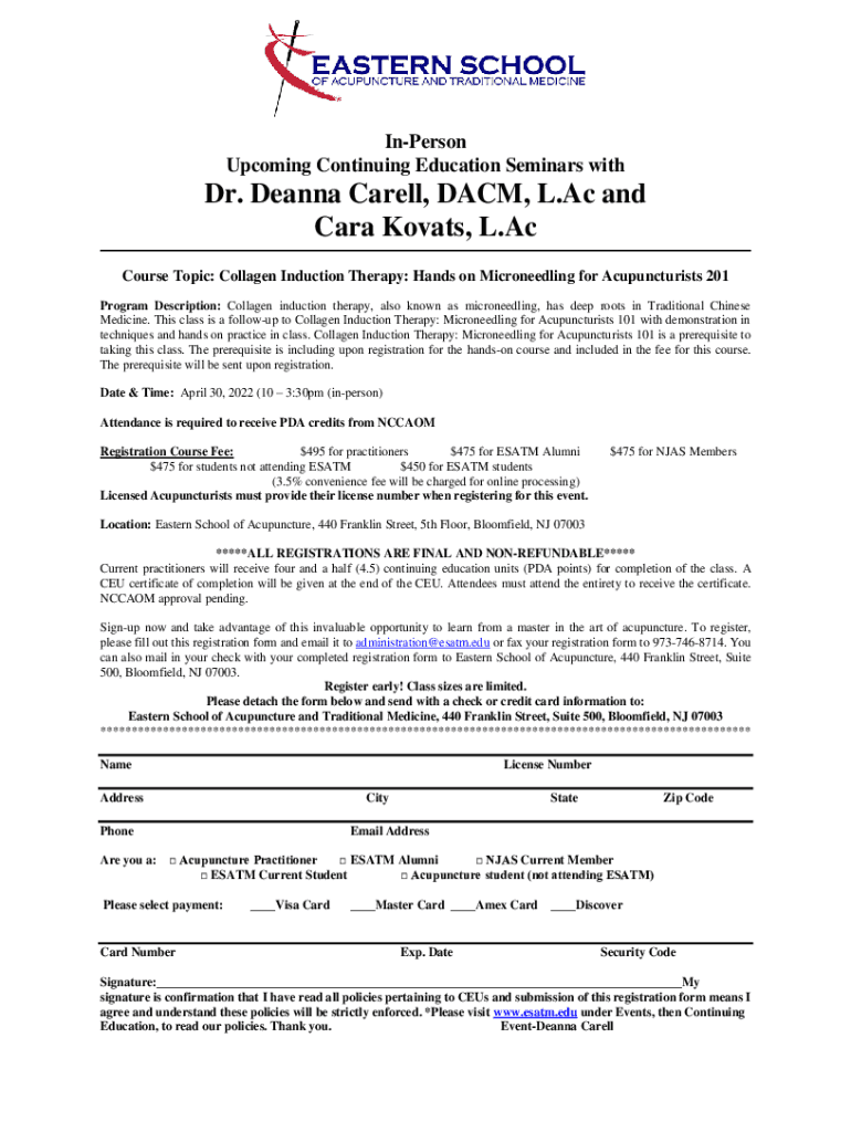 Fillable Online Dr. Deanna Carell, DACM, L.Ac and Cara Kovats, L.Ac Fax ...