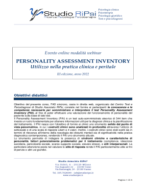 Compilabile Online PAI-A - Personality Assessment Inventory-Adolescent ...