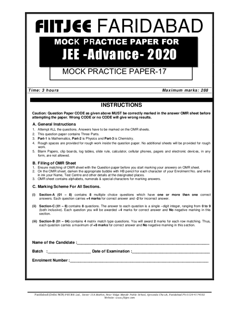 Fillable Online Sample Test Papers with Solutions for IIT JEE (Advanced ...