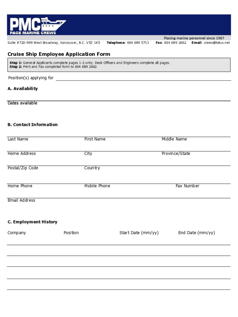 Fillable Online Princess Cruise Ship Application Form Fax Email Print ...