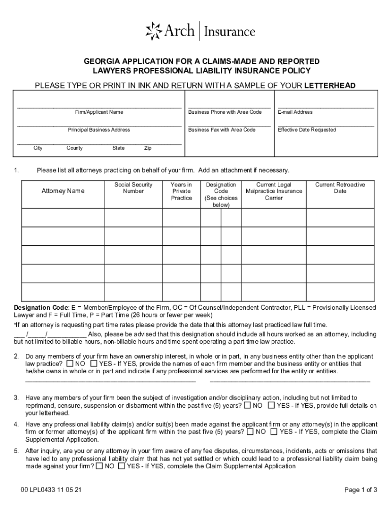 Fillable Online georgia application for a claims-made and reported Fax ...