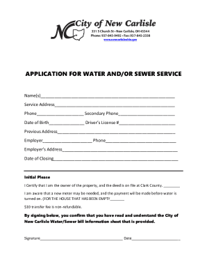 Fillable Online WATER/SEWER CUSTOMERS REQUEST FOR CLOSING ... Fax Email ...