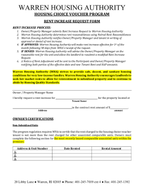 Fillable Online housing choice voucher program - rent increase request ...
