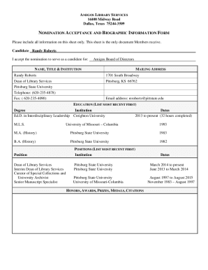 Fillable Online Roberts Form.doc Fax Email Print - pdfFiller