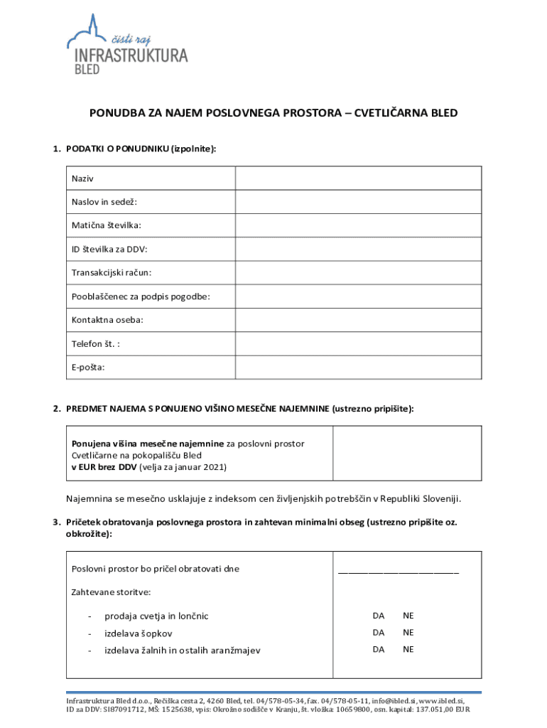 Fillable Online PONUDBA ZA NAJEM POSLOVNEGA PROSTORA Fax Email Print - pdfFiller