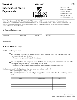 Fillable Online Proof of Independent Status Dependents Fax Email Print ...