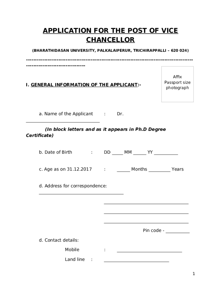 Application for the Post of Vice-Chancellor 1. GENERAL ... Doc Template ...