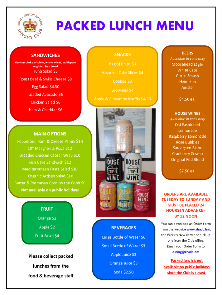 Fillable Online PACKED LUNCH MENU Fax Email Print - pdfFiller