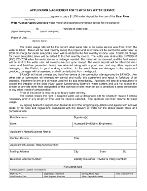 Fillable Online Appendix B - Application for Temporary Water Service ...