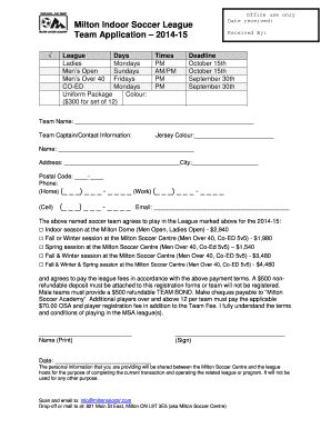 Fillable Online milton indoor soccer form Fax Email Print - pdfFiller