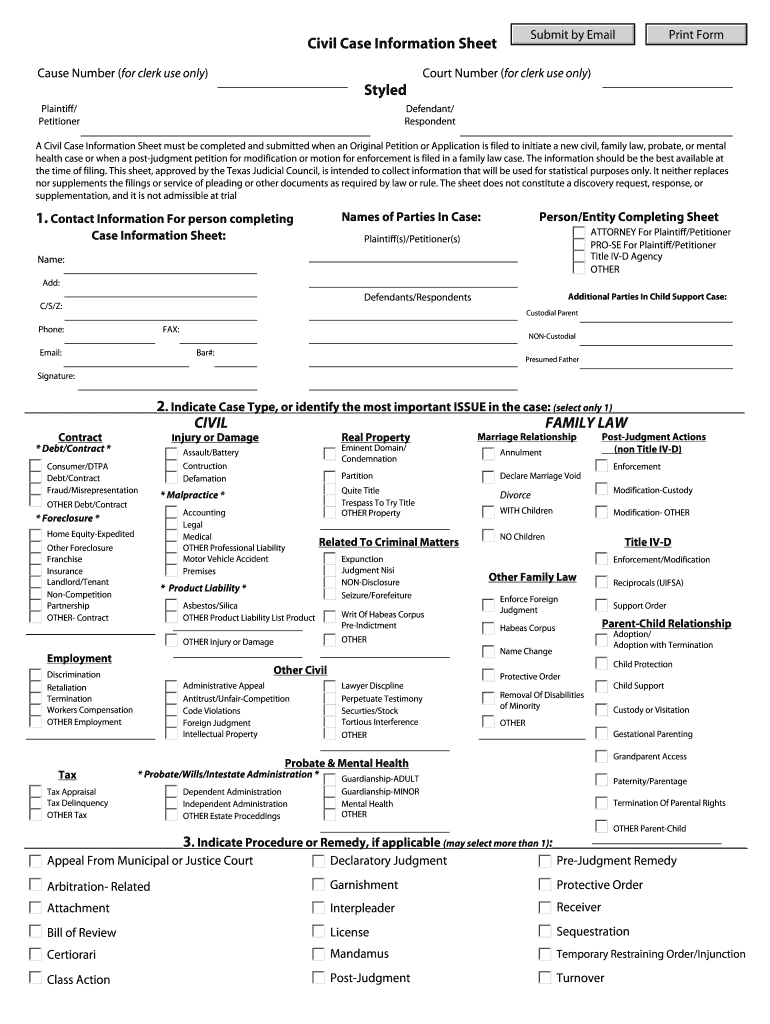 Fillable Online Civil Case Information Sheet Styled FAMILY LAW CIVIL ...