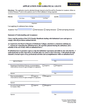Fillable Online uco Application for sabbatical leave - University of ...
