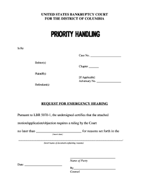 Fillable Online dcb uscourts Request for Emergency Hearing Form Fax ...