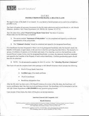 Fillable Online iatsenbf AIG Death Claim and Procedure Form - IATSE ...