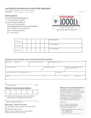 Fillable Online www1 wisconsindot Law Enforcement Memorial License ...