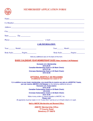 Fillable Online AMC Rambler Club Membership Application Fax Email Print ...
